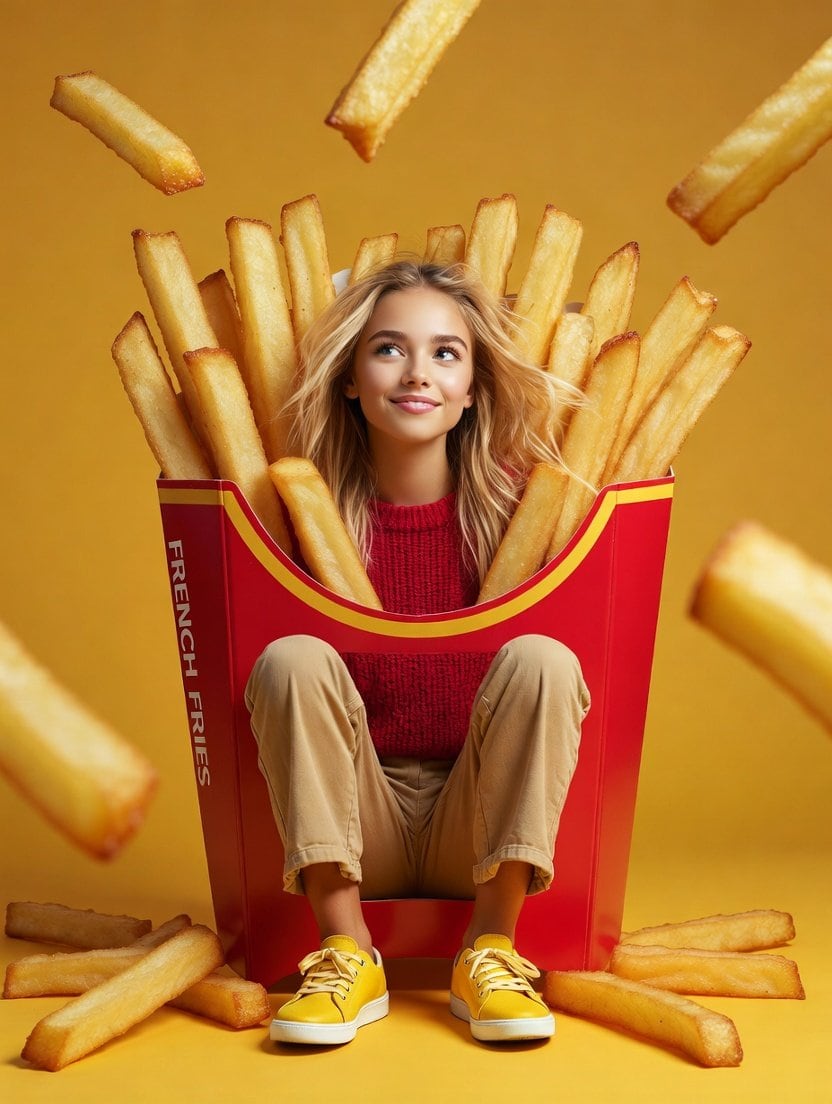 Generador gratuito de Surreal Commercial Photography of Woman in Giant ...